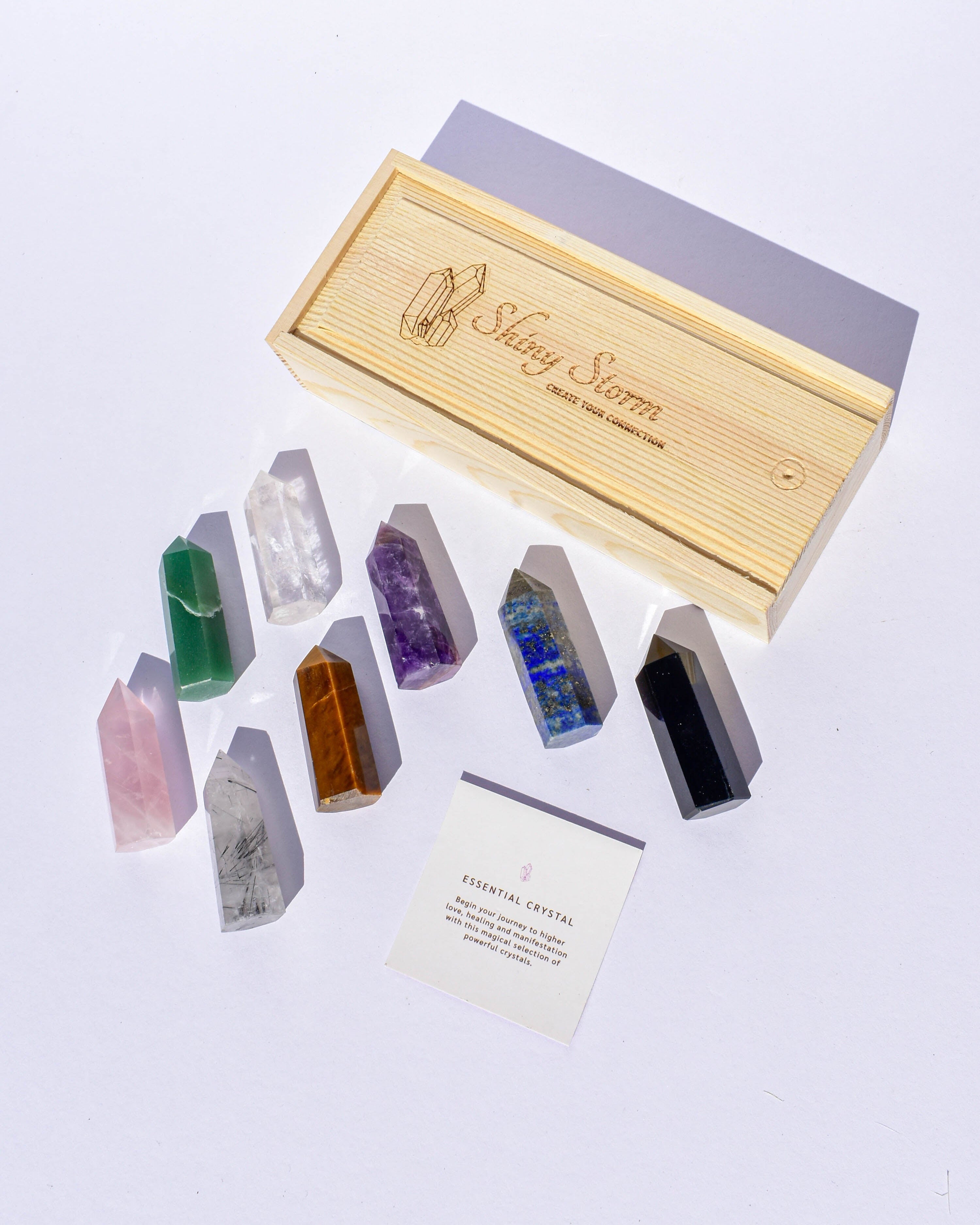 Kit Essential Crystals in Wooden Box – Shiny Storm
